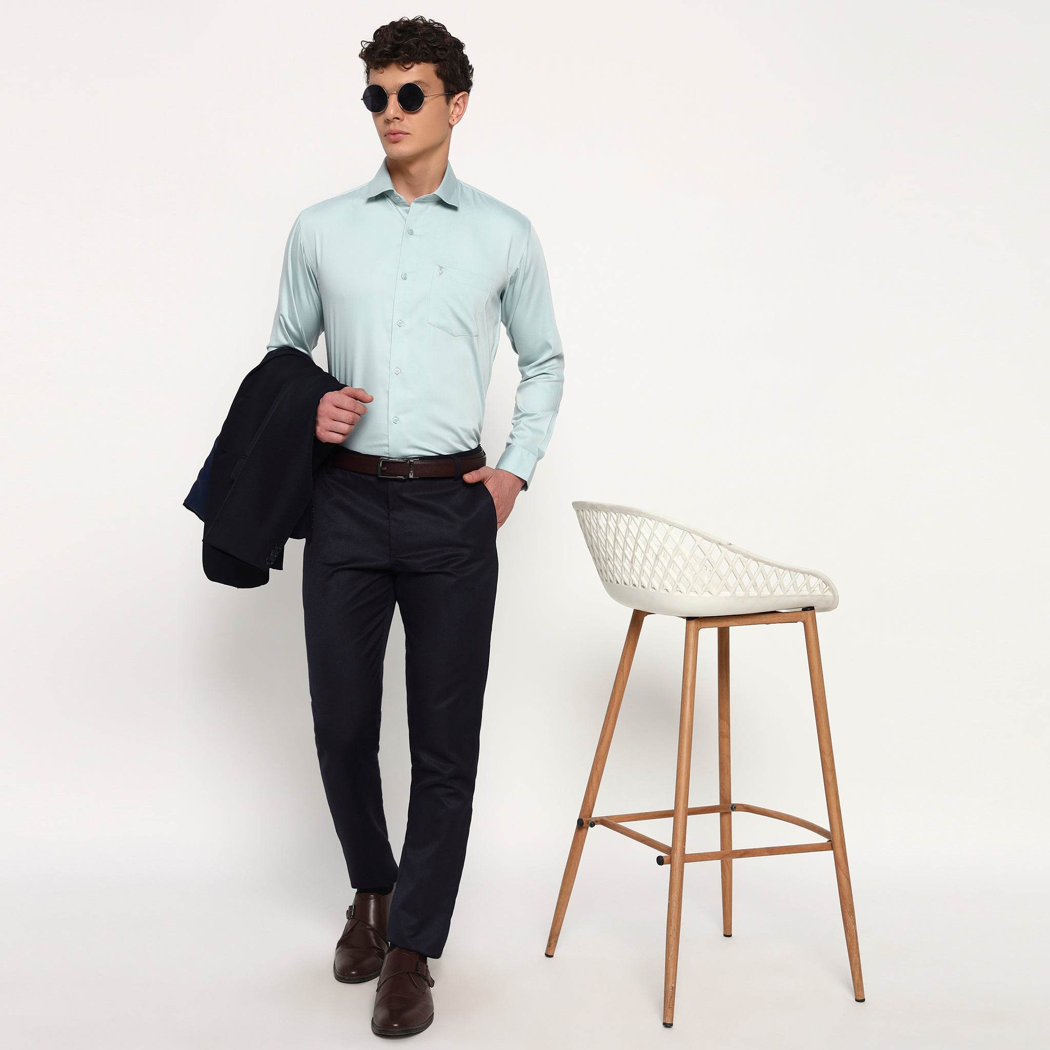 Men's Light Cyan Bamboo Full Sleeves Solid Regular Fit Formal Shirt ...